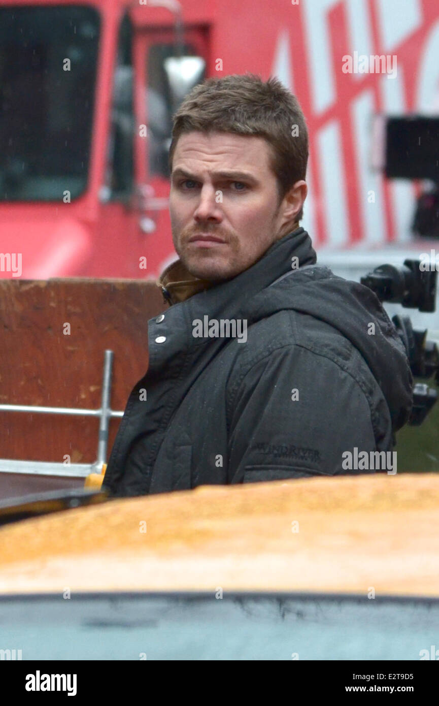 Stephen Amell filming scenes for the hit TV Show Arrow in Downtown ...