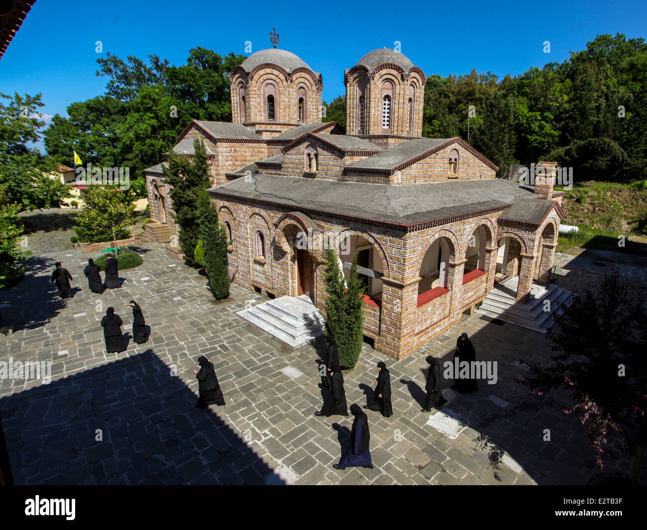 Monks in monastery Agiou Dionisiou near Litochoro, Greece Stock Photo ...