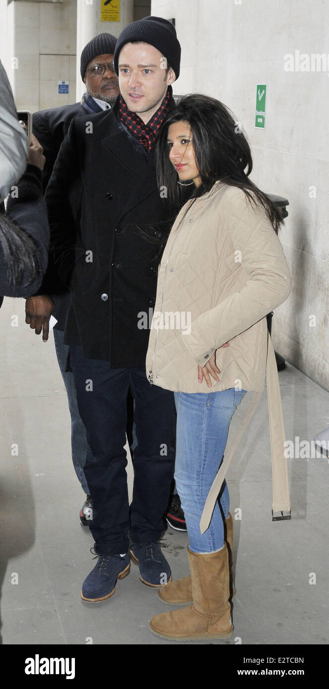 Justin Timberlake poses for photographs with fans outside the BBC Radio ...