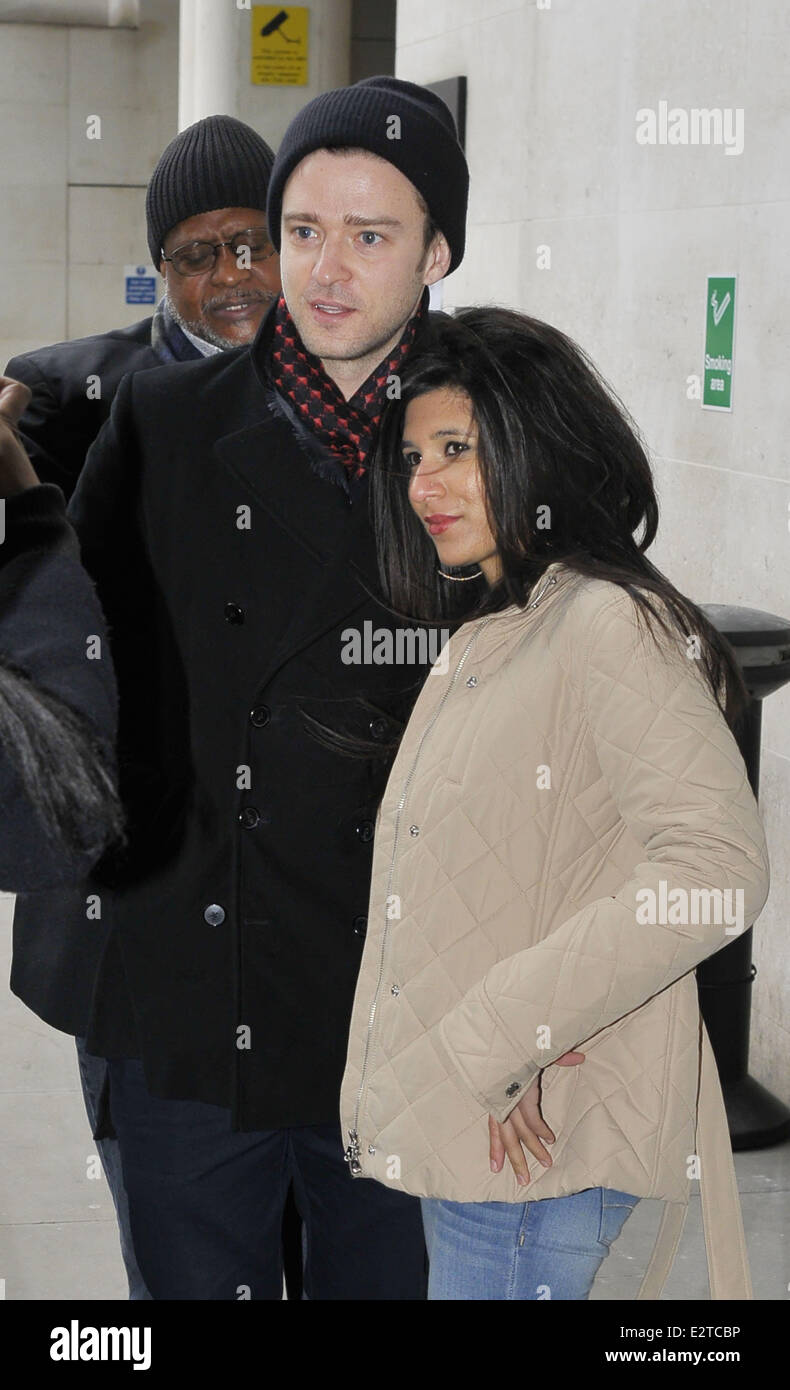 Justin Timberlake poses for photographs with fans outside the BBC Radio ...
