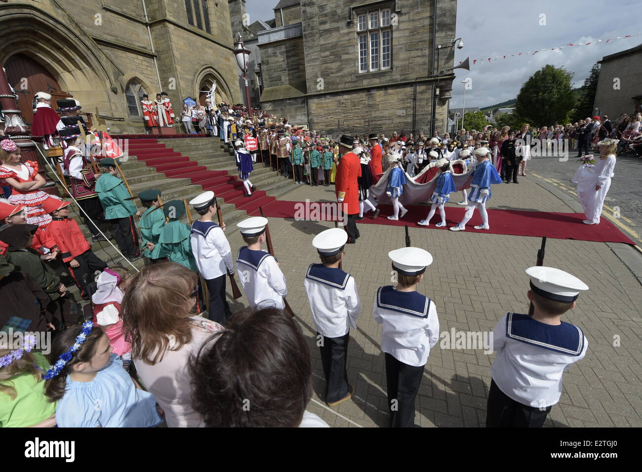 Peebles, UK. 21 June 2014 Peebles Beltane "Red Letter Day" The arrival ...