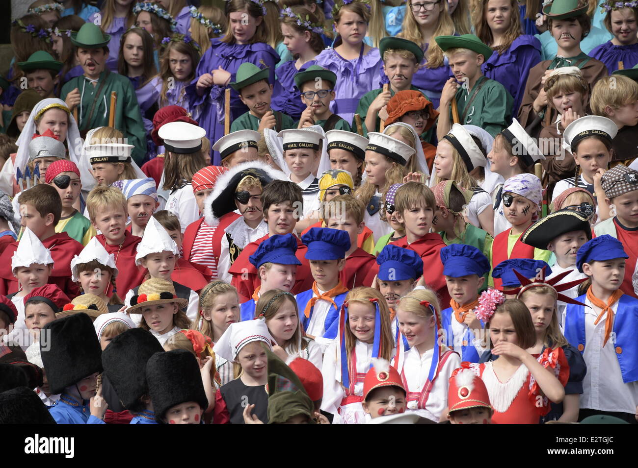 Peebles, UK. 21 June 2014 Peebles Beltane "Red Letter Day" Children ...