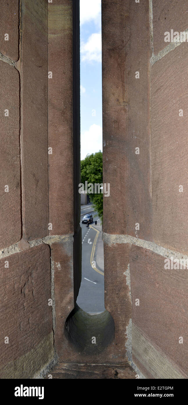 An arrowslit in the roman wall around Chester Stock Photo - Alamy