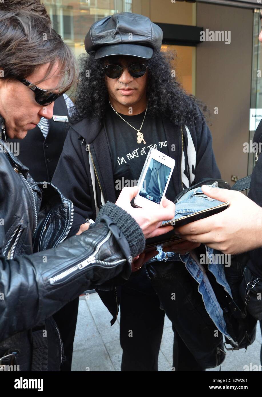 Slash and lead vocalis Myles Kennedy seen meeting fans at their hotel ...