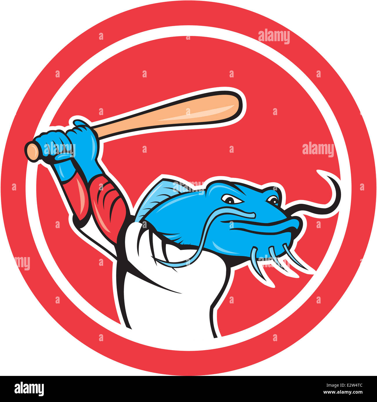 Illustration of a catfish baseball player batting set inside circle on ...