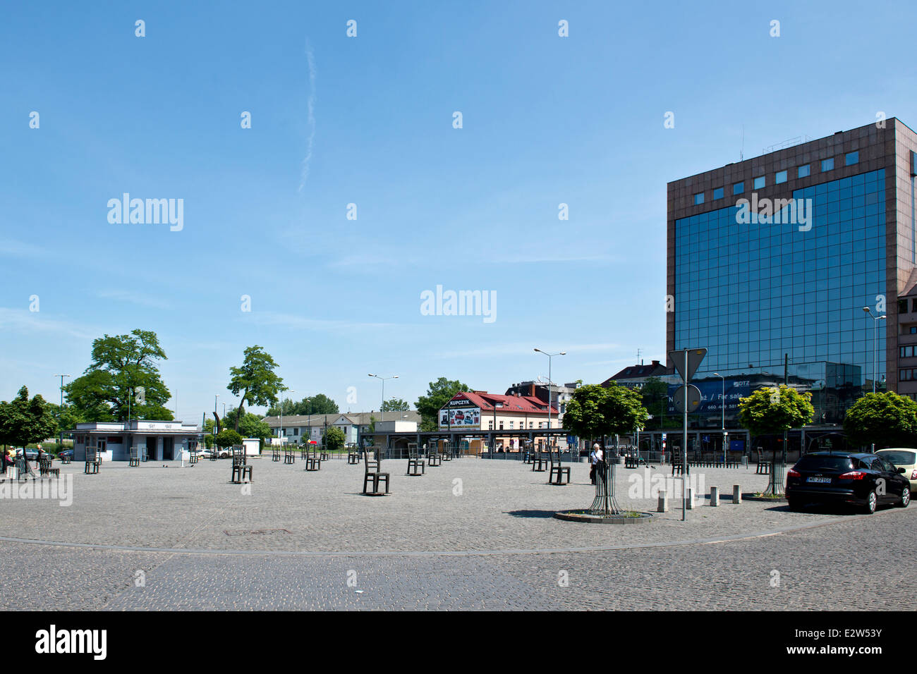 Poland, Krakow, Ghetto, Holocaust memorial sculptures of empty chairs ...