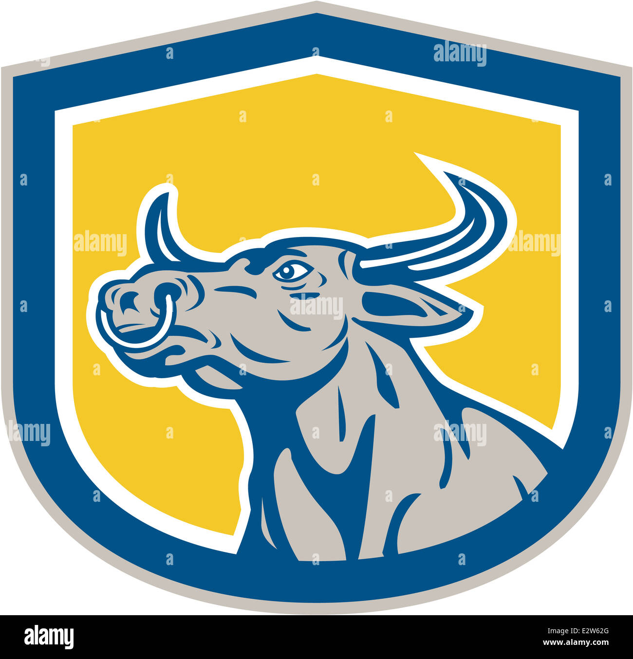 Illustration of an bull head facing to side set inside crest shield on ...