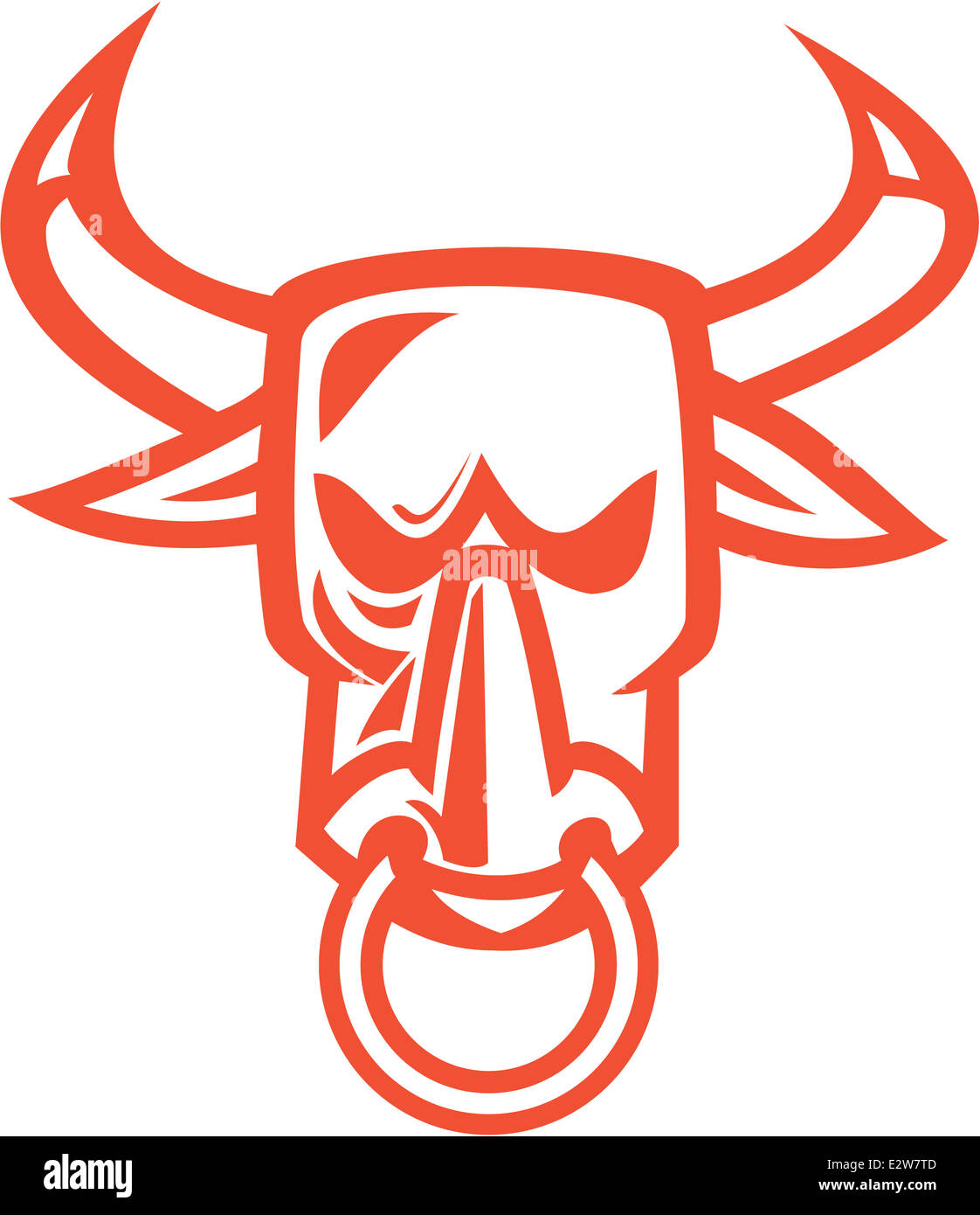 Illustration of a bull cow head with nose ring facing front on isolated ...