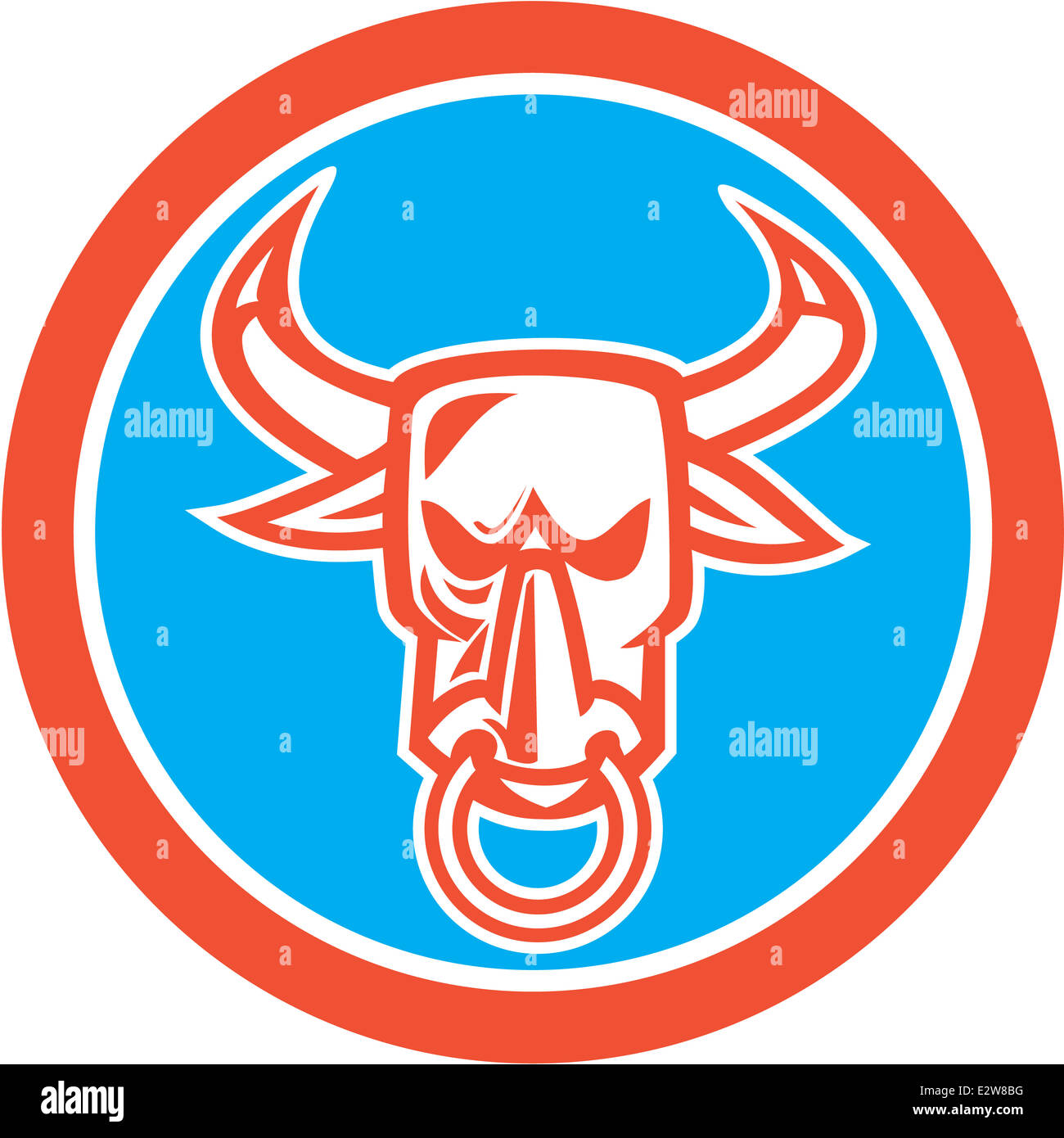 Illustration of a bull cow head with nose ring facing front set inside ...