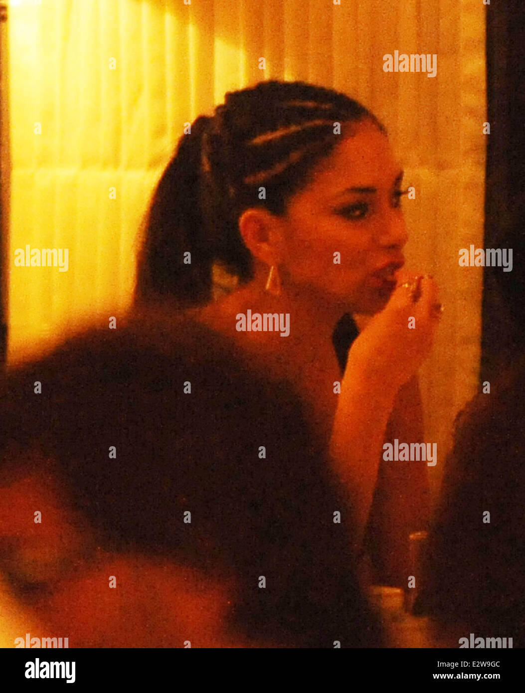 Nicole Scherzinger dining late at a table inside C London restaurant ...