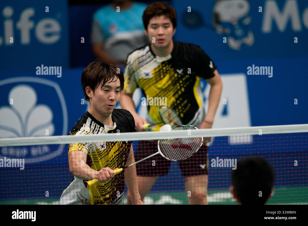 Jakarta, Indonesia. 21st June, 2014. Kim Ki Jung (R) and Kim Sa Rang of ...