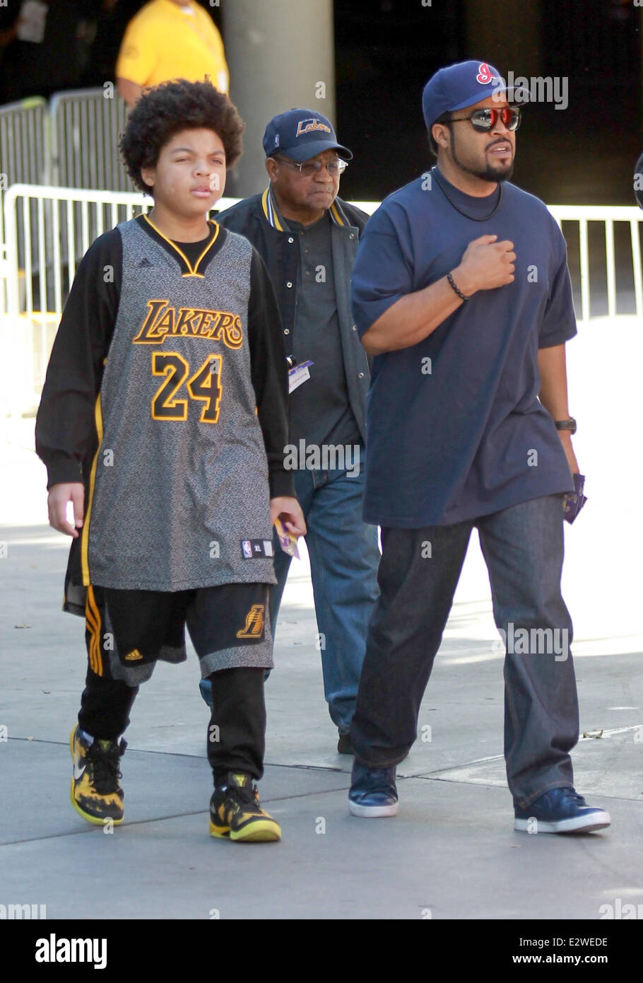 Celebrities arrive at the Staples Center to watch the Los Angeles Lakers vs. Chicago Bulls ...