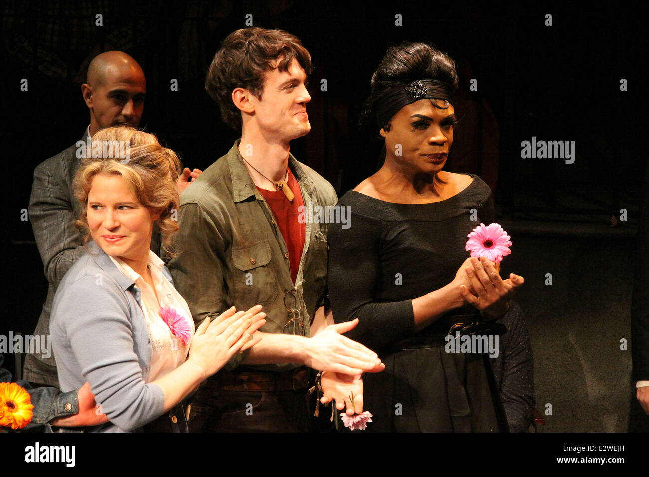 The cast and creative team during the curtain call for the premier of ...