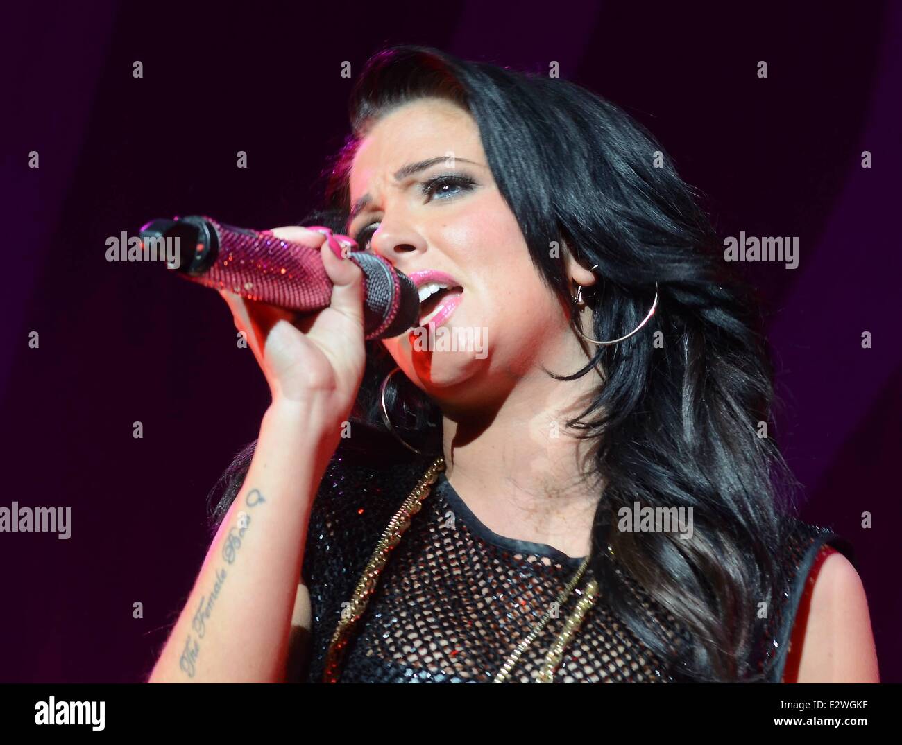 Tulisa performing live in concert at the O2 Arena in Dublin, where she ...