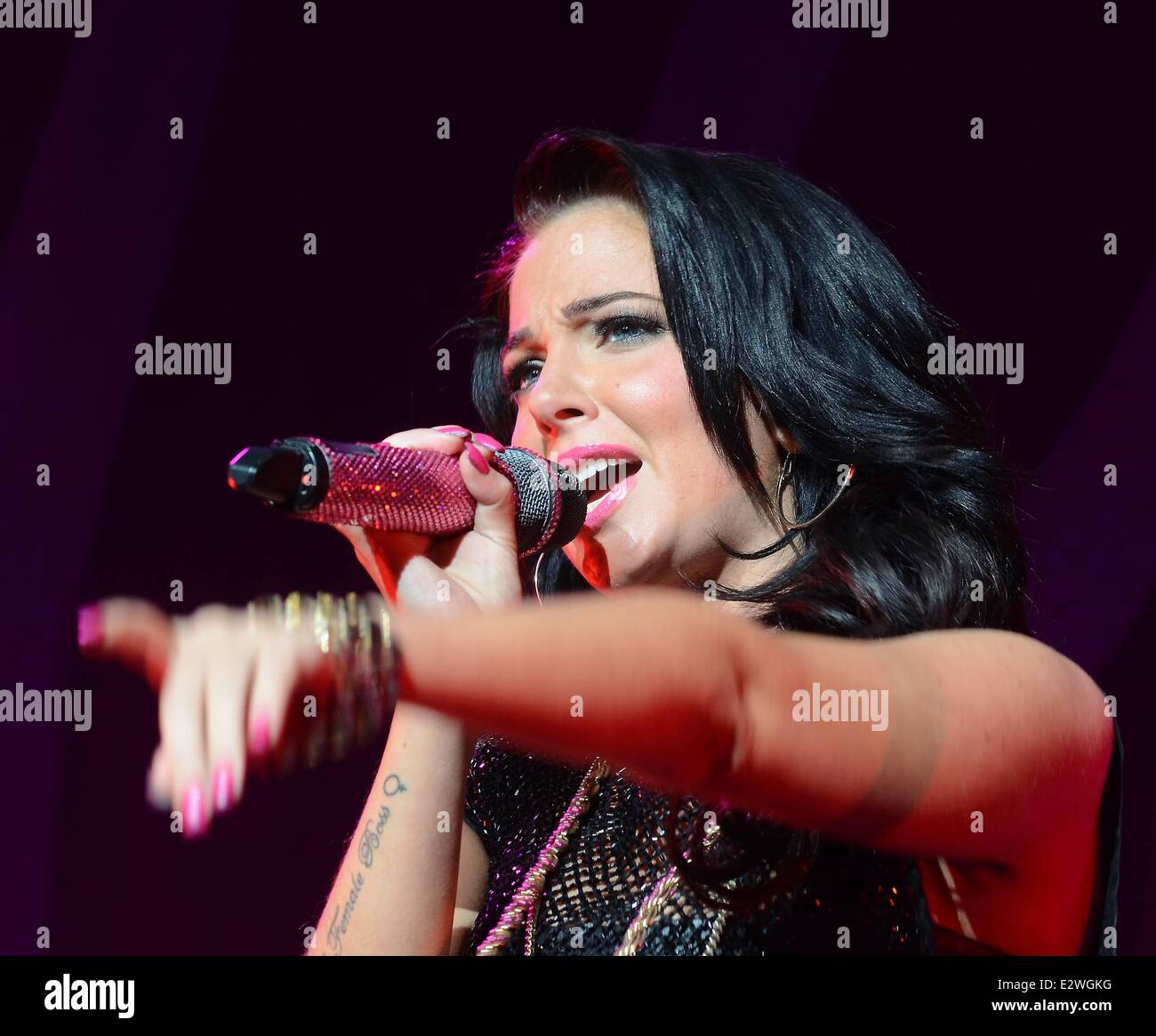 Tulisa performing live in concert at the O2 Arena in Dublin, where she ...