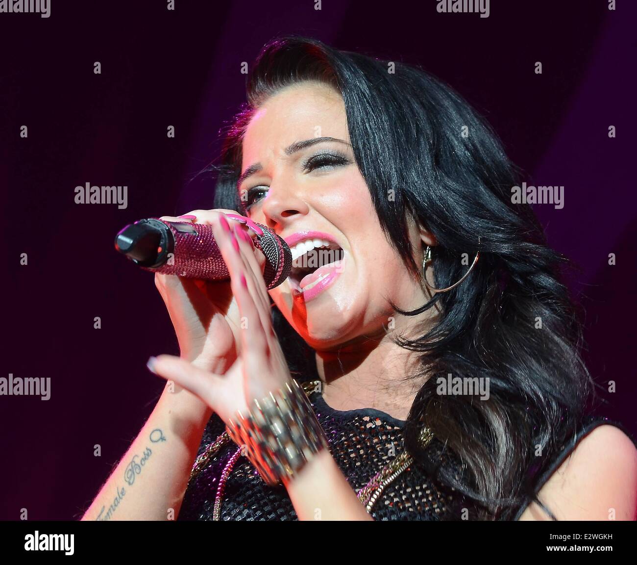 Tulisa performing live in concert at the O2 Arena in Dublin, where she ...