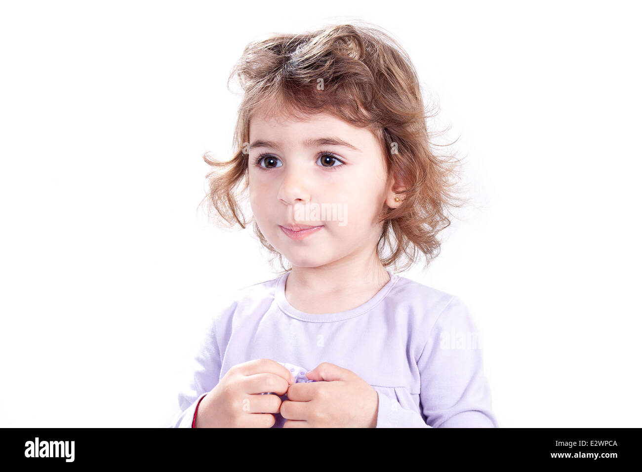 Little girl on a white background Stock Photo - Alamy
