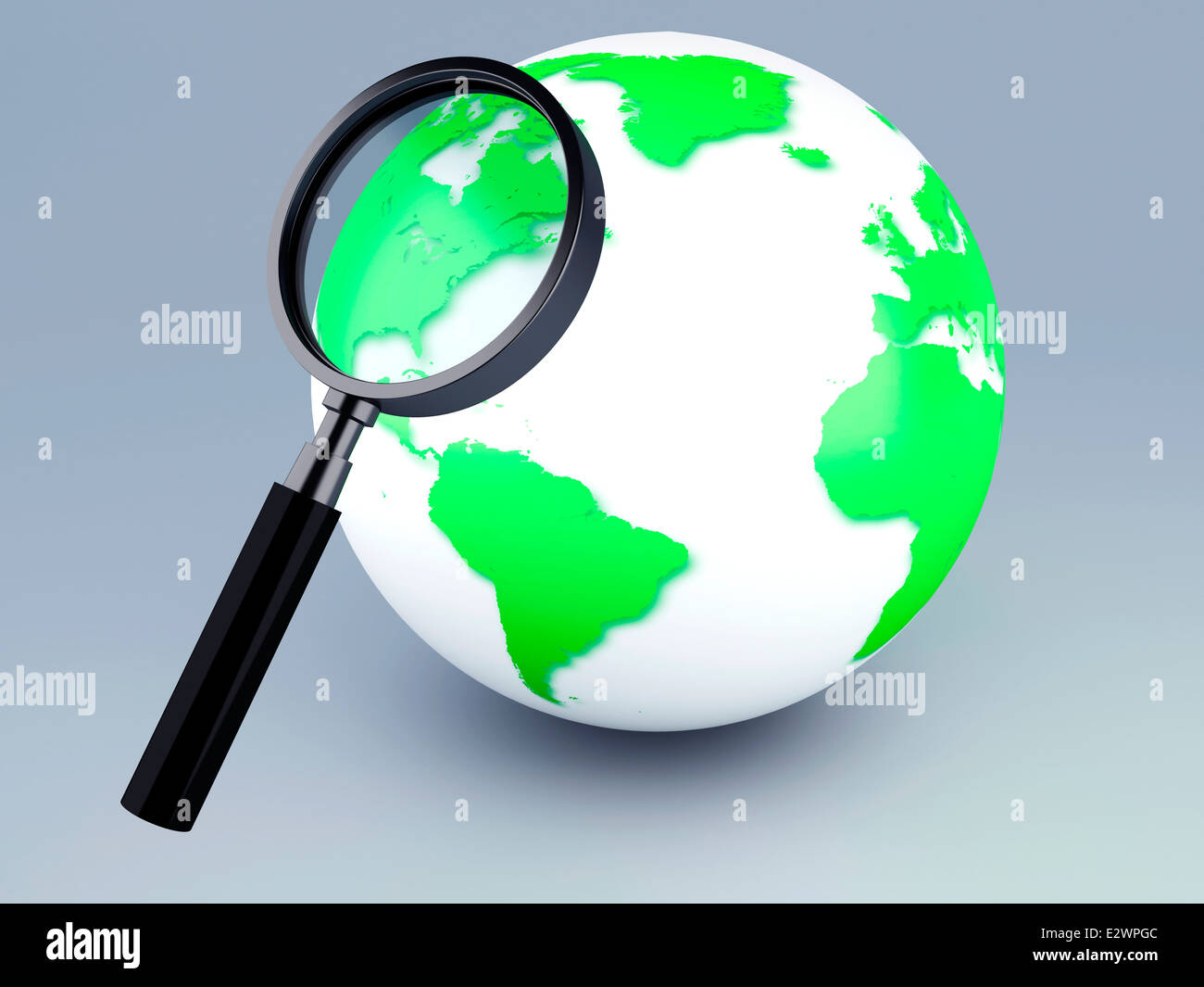 image of Earth with magnifying glass 3d illustration Stock Photo - Alamy