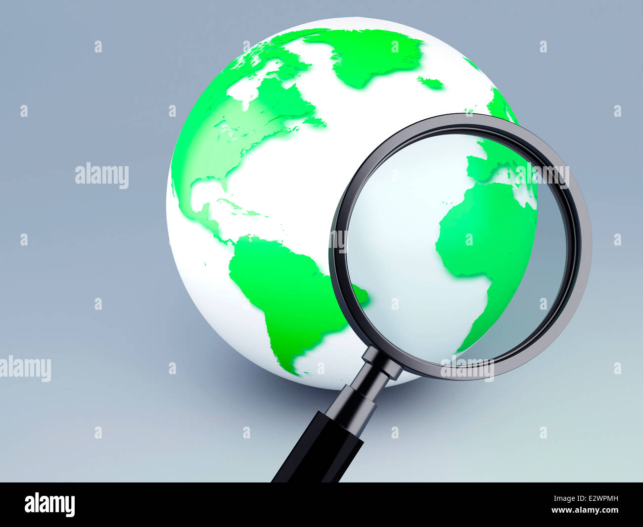 image of Earth with magnifying glass 3d illustration Stock Photo - Alamy