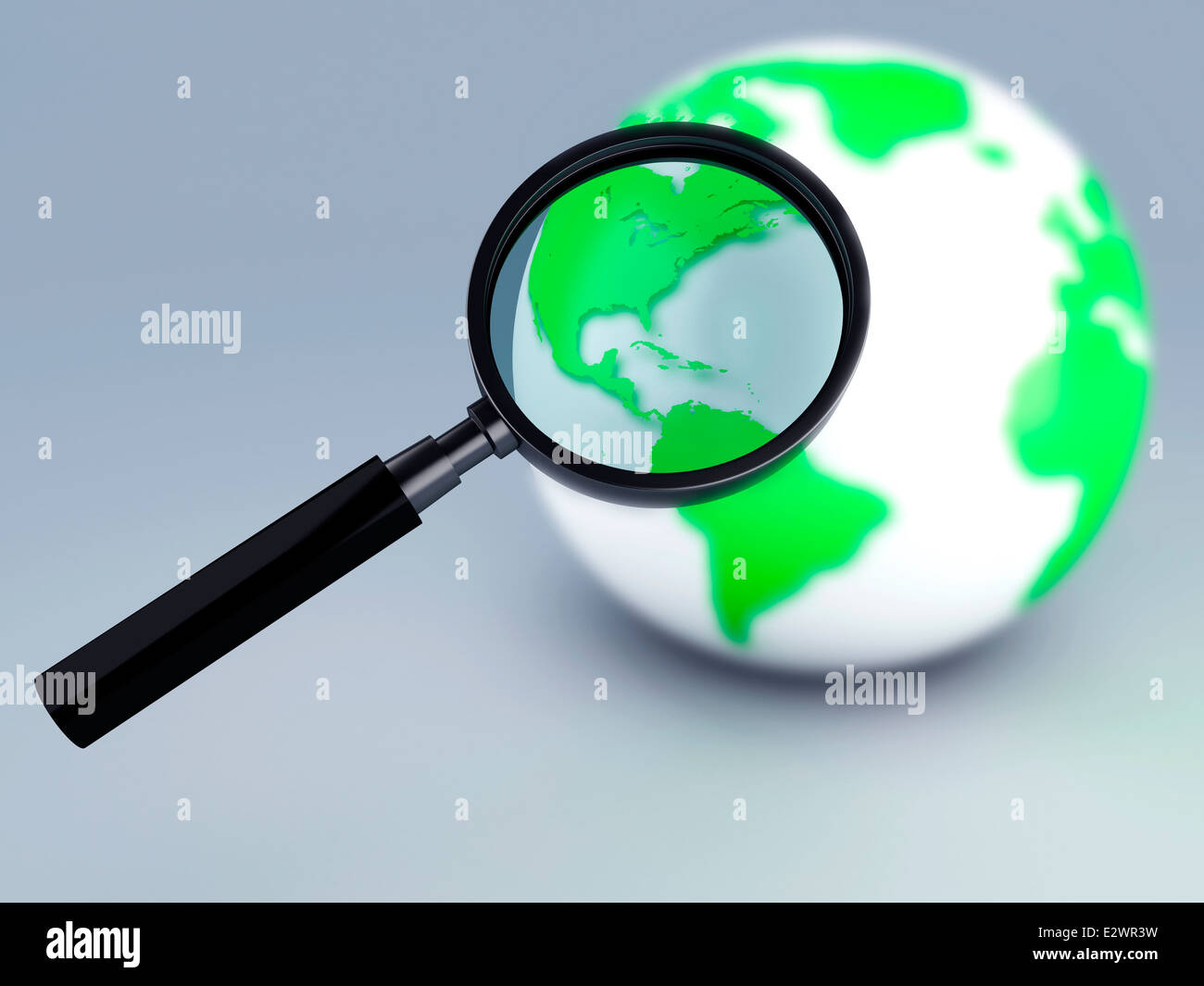 image of Earth with magnifying glass 3d illustration Stock Photo - Alamy