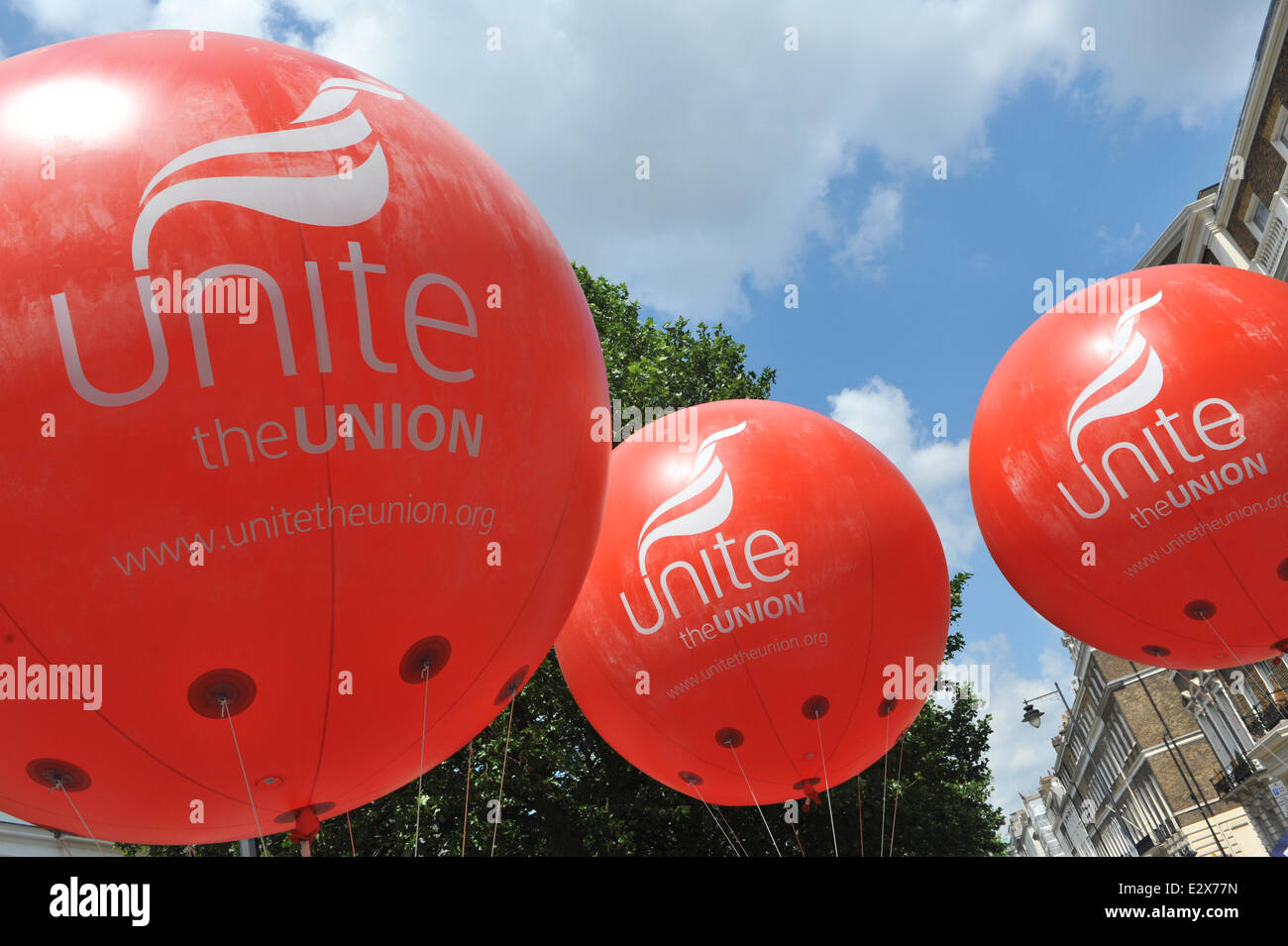 Regent Street, London, UK. 21st June 2014. Unite Union balloons before ...