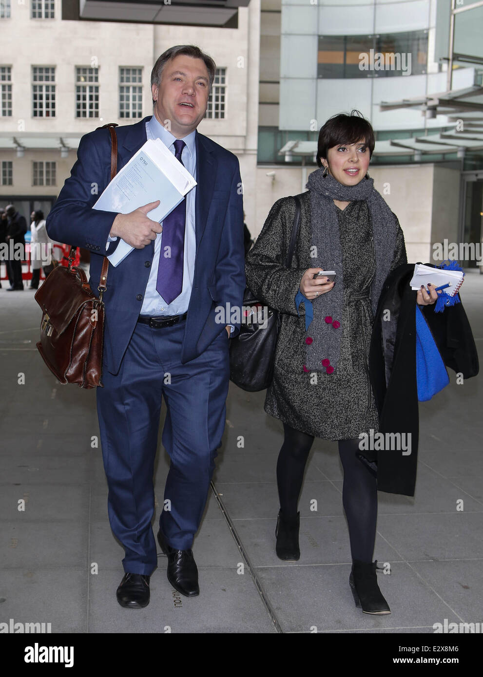 Shadow Chancellor of the Exchequer Ed Balls leaving the BBC Radio 1 ...