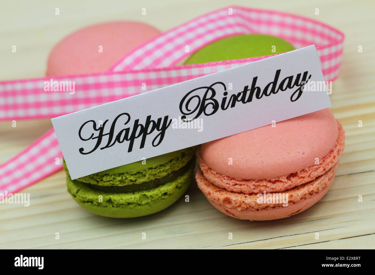 Happy birthday card with colorful macaroons Stock Photo - Alamy