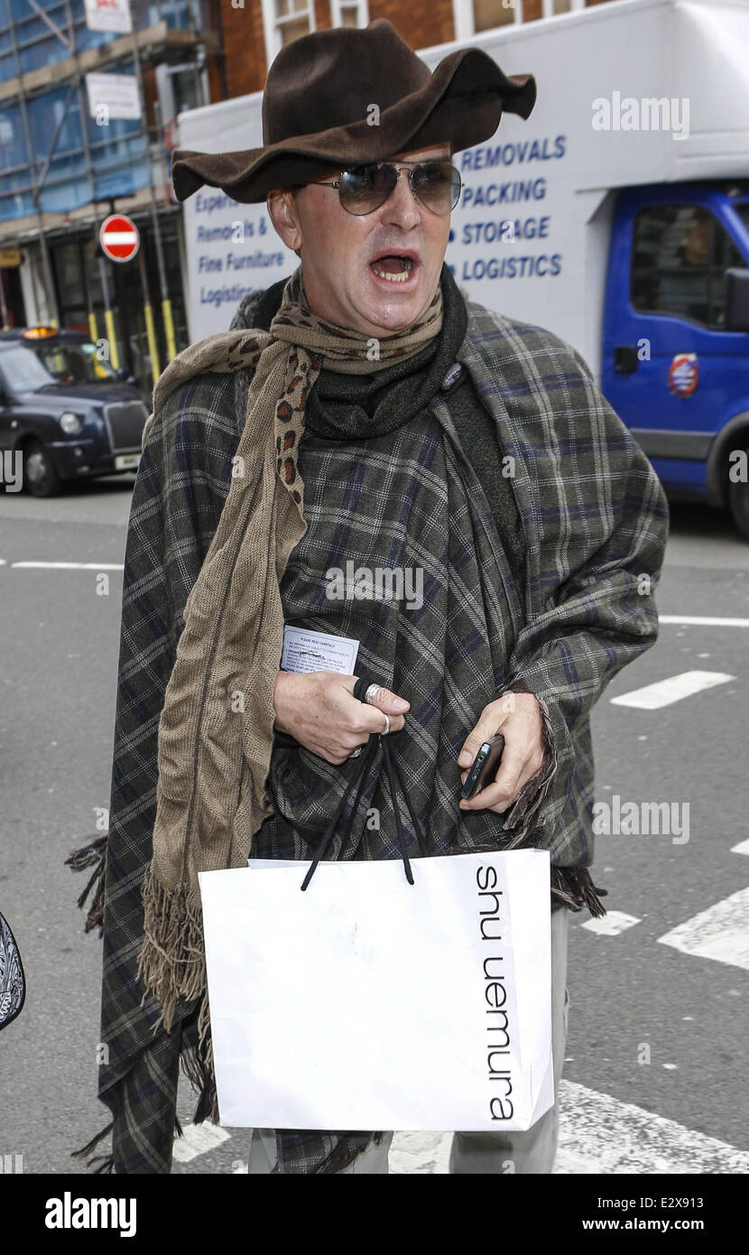 Steve Strange wearing a large hat and cape, outside BBC Radio 2 studios ...