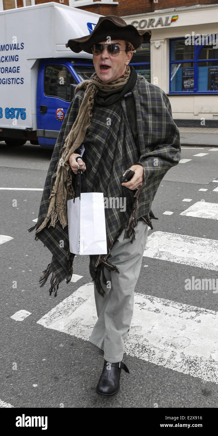 Steve Strange wearing a large hat and cape, outside BBC Radio 2 studios ...