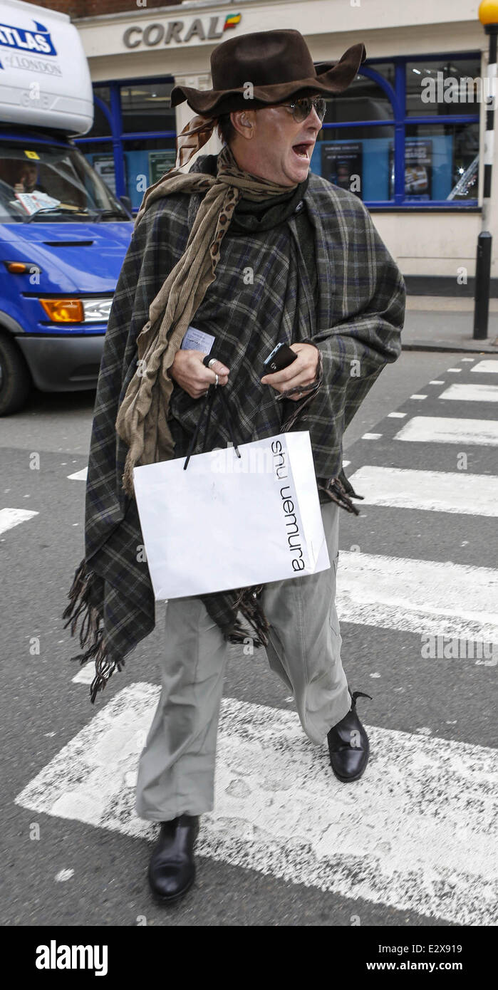 Steve Strange wearing a large hat and cape, outside BBC Radio 2 studios ...