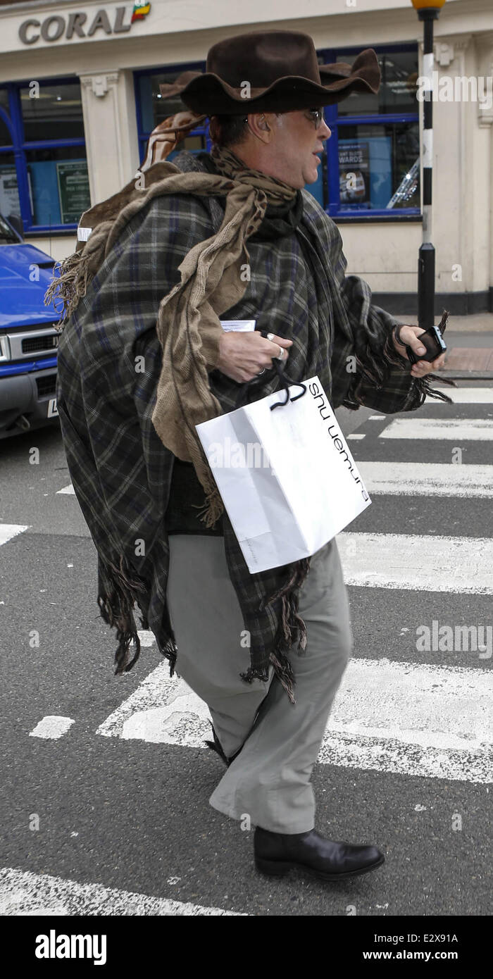 Steve Strange wearing a large hat and cape, outside BBC Radio 2 studios ...