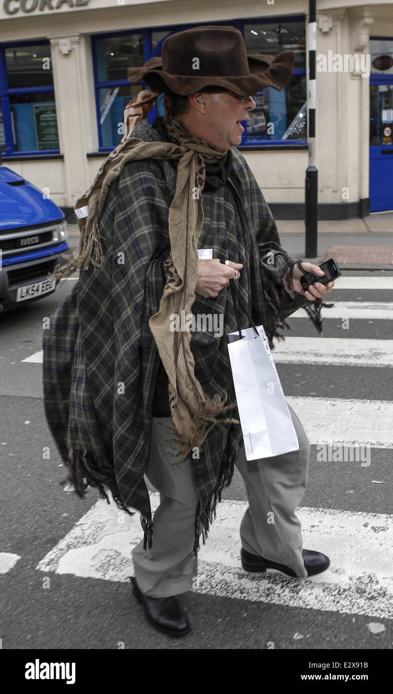 Steve Strange wearing a large hat and cape, outside BBC Radio 2 studios ...