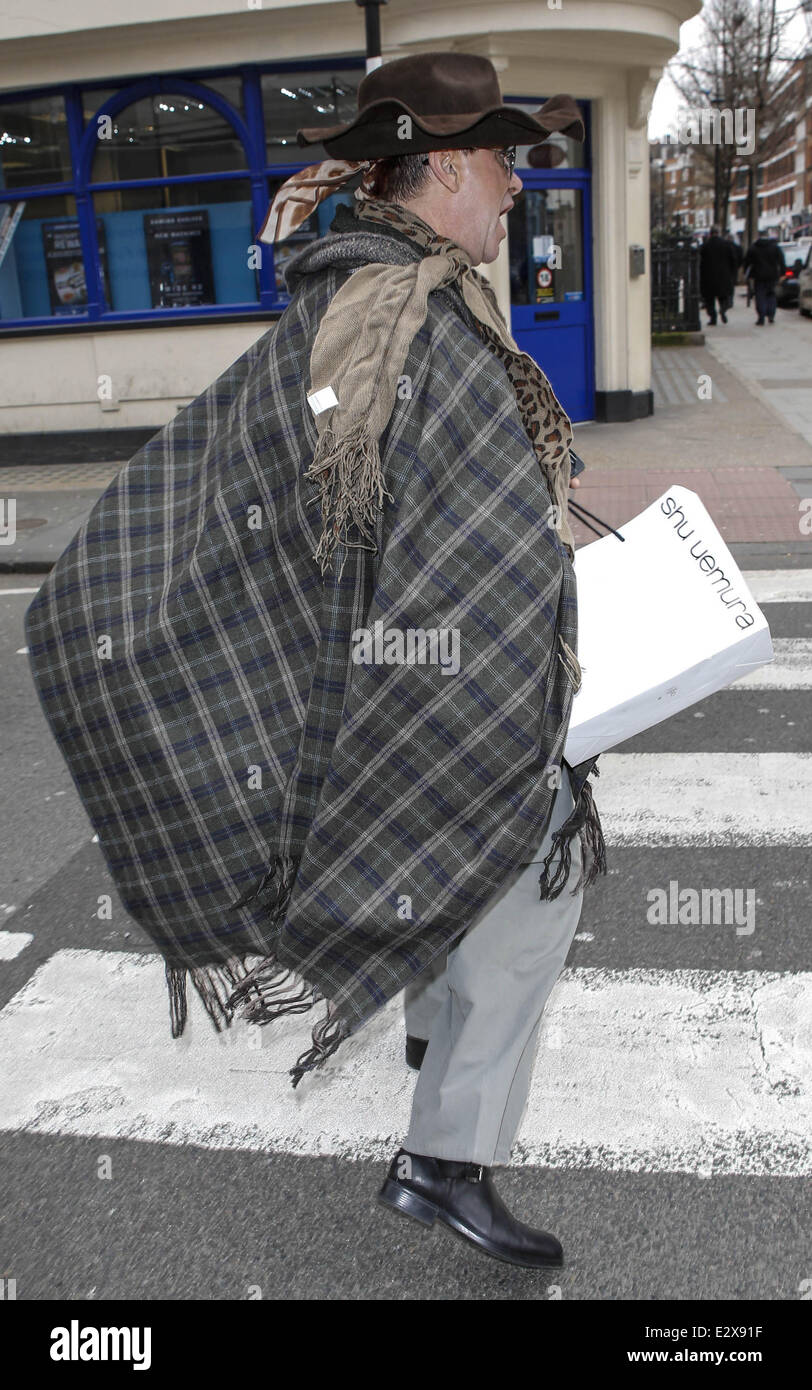 Steve Strange wearing a large hat and cape, outside BBC Radio 2 studios ...