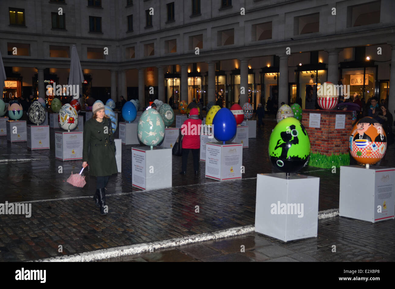 The giant fiberglass eggs on display in Covent Garden, before the start ...
