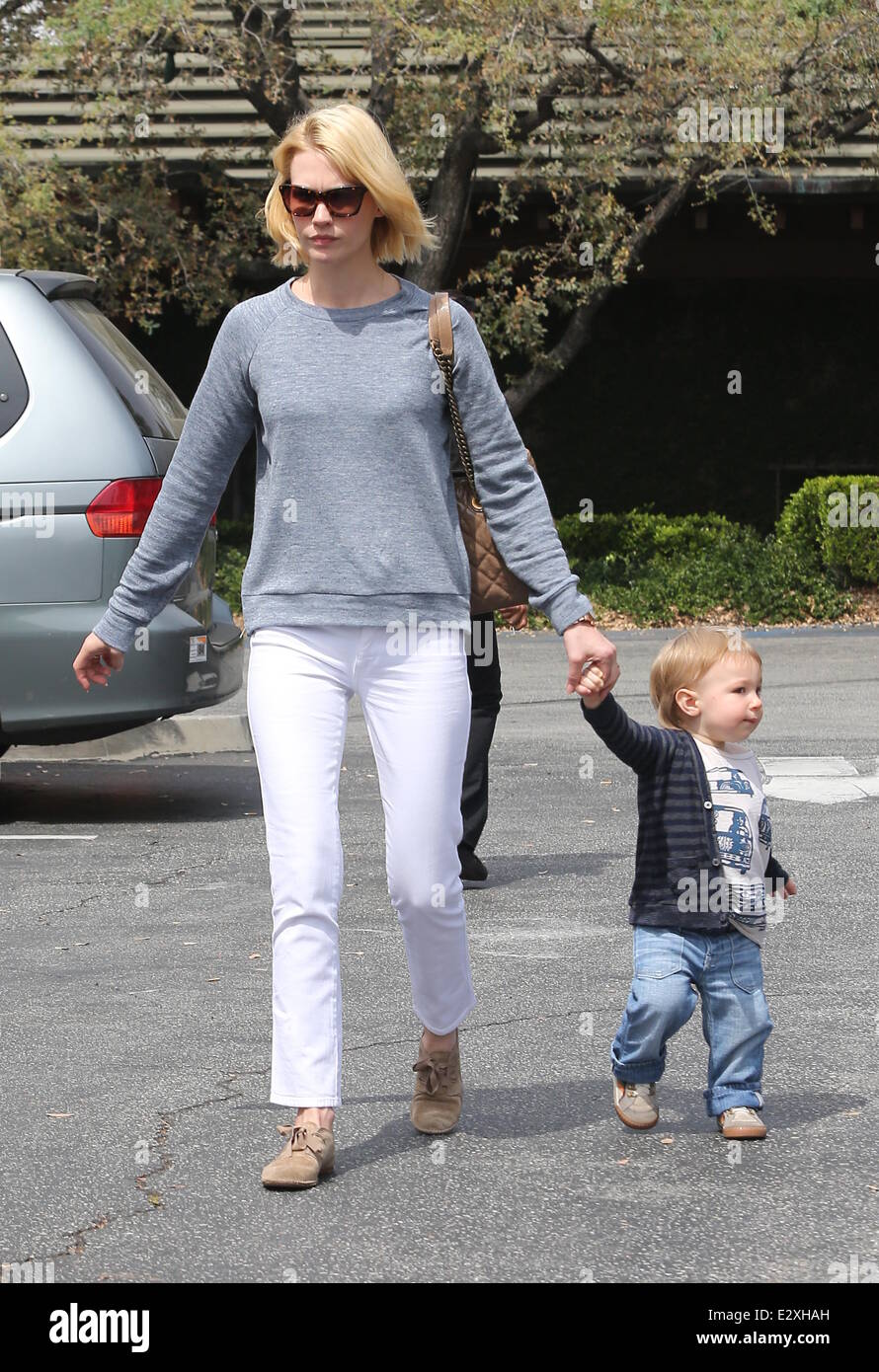 January Jones seen with her son Xander and a friend heading to Houston ...