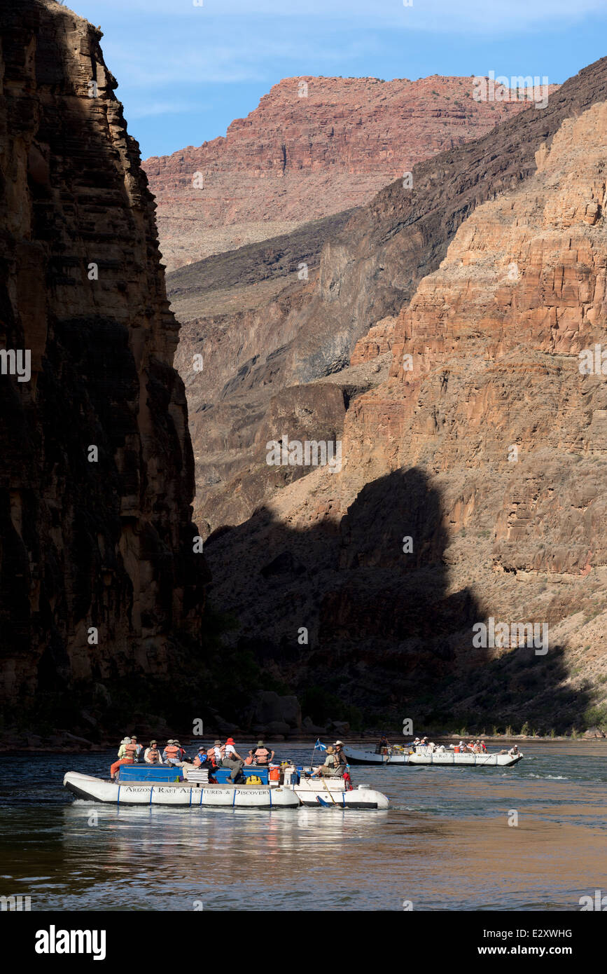 Large pontoon motorized raft on the Colorado River in the Grand Canyon ...