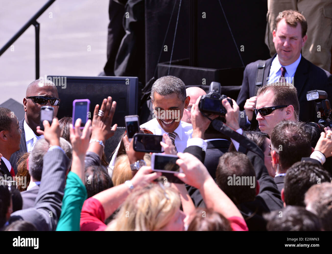 U.S. President Barack Obama speaks at the Port of Miami discussing the ...