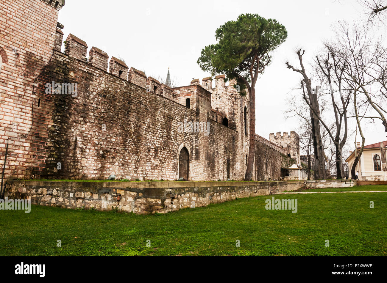 the surrounding wall of Topkapi imperial palace in Istanbul, Turkey ...