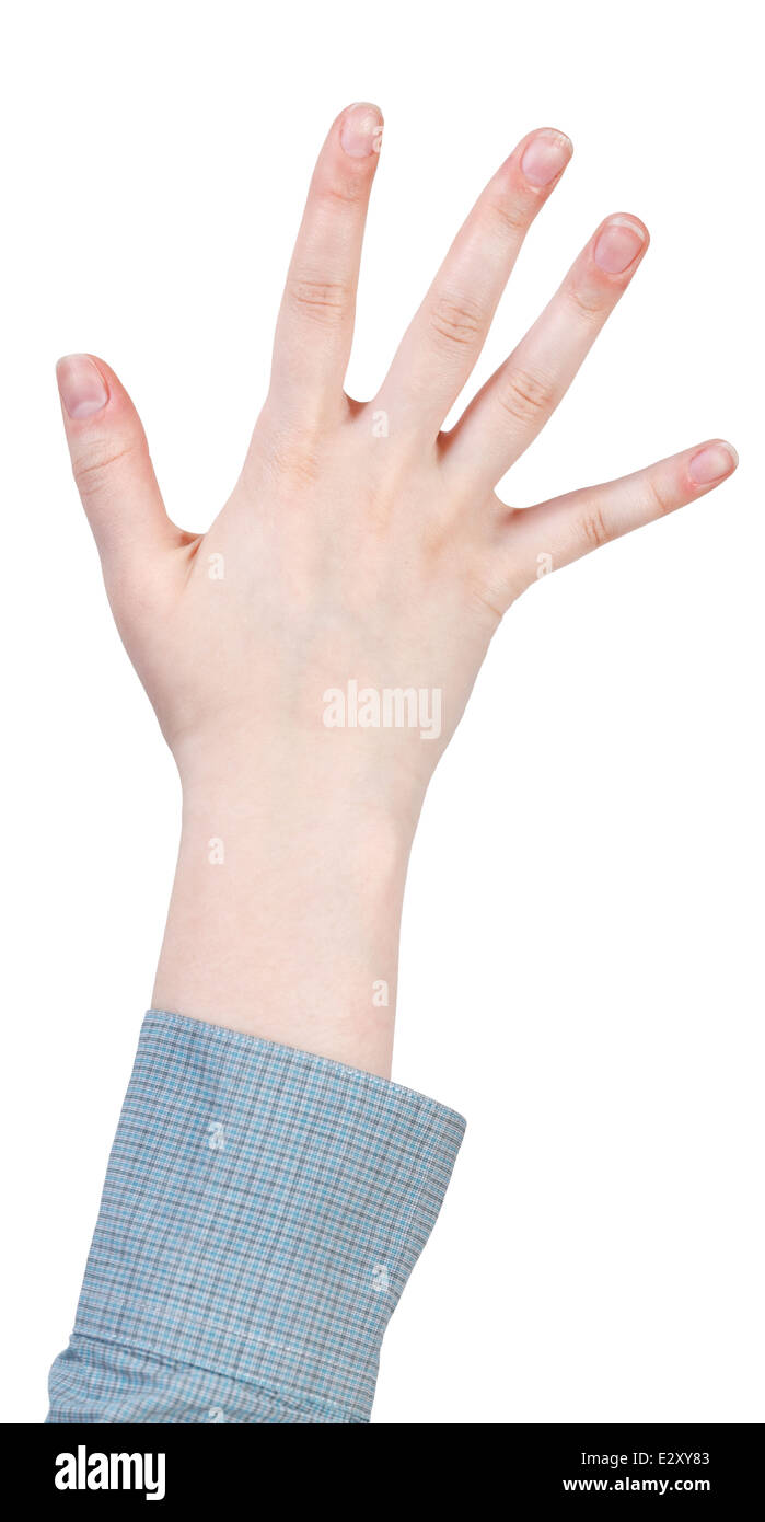 five account by fingers - hand gesture isolated on white background ...