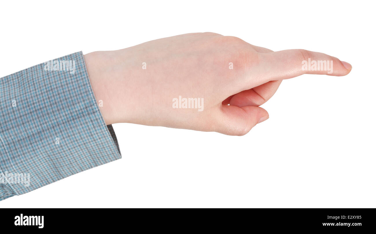 pressing by index finger - hand gesture isolated on white background Stock Photo - Alamy