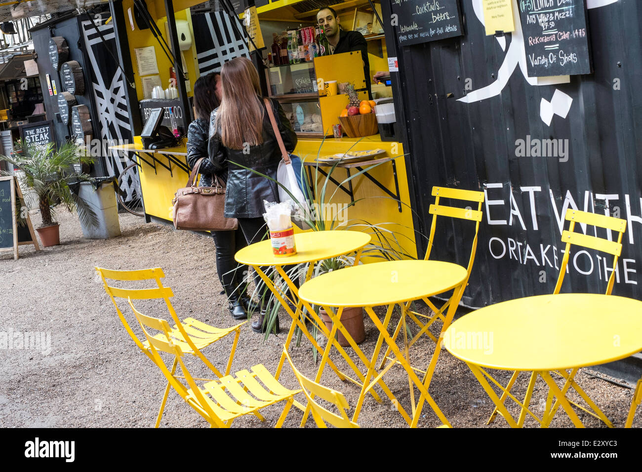 Street food outlets Shoreditch High Street London, United Kingdom Stock ...