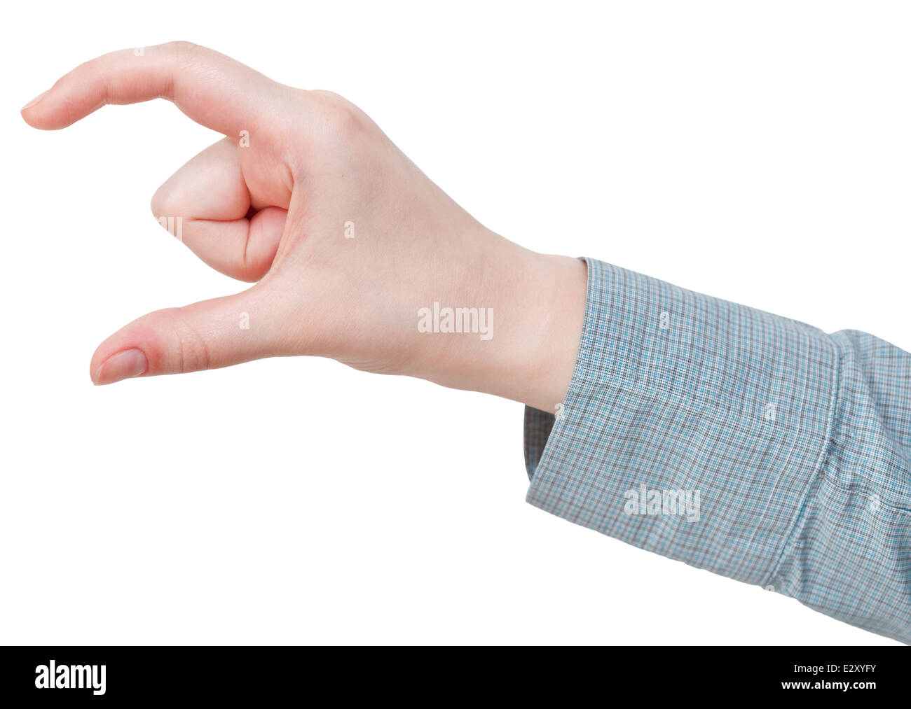 measuring of medium size - hand gesture isolated on white background ...