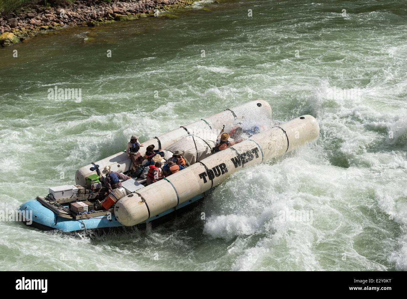 Large pontoon motorized raft in Lava Falls, one of the biggest rapids ...