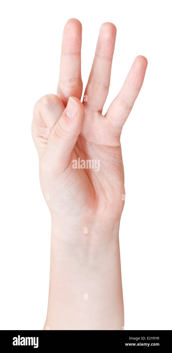 finger account three - hand gesture isolated on white background Stock ...