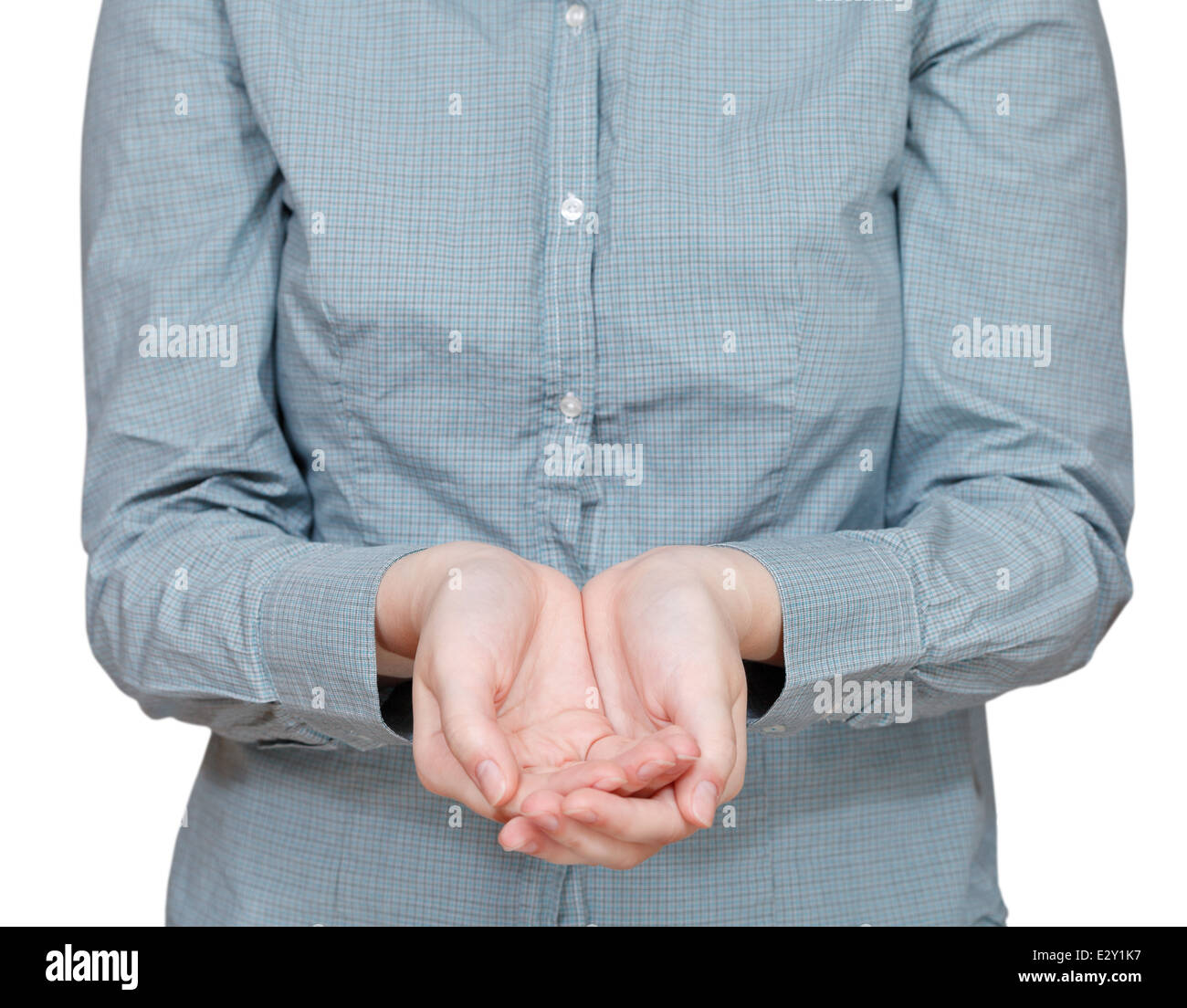 front view of two hollow palms - hand gesture isolated on white ...