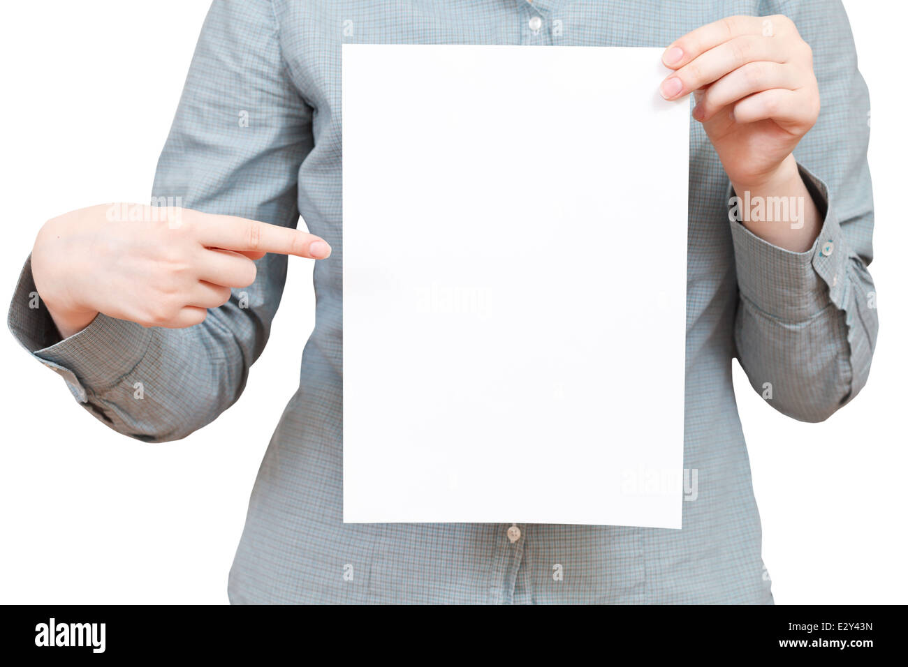 Finger points on blank sheet hi-res stock photography and images - Alamy