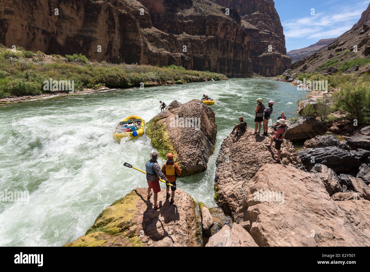 Freeing a raft caught in an eddy in Lava Falls, one of the biggest ...