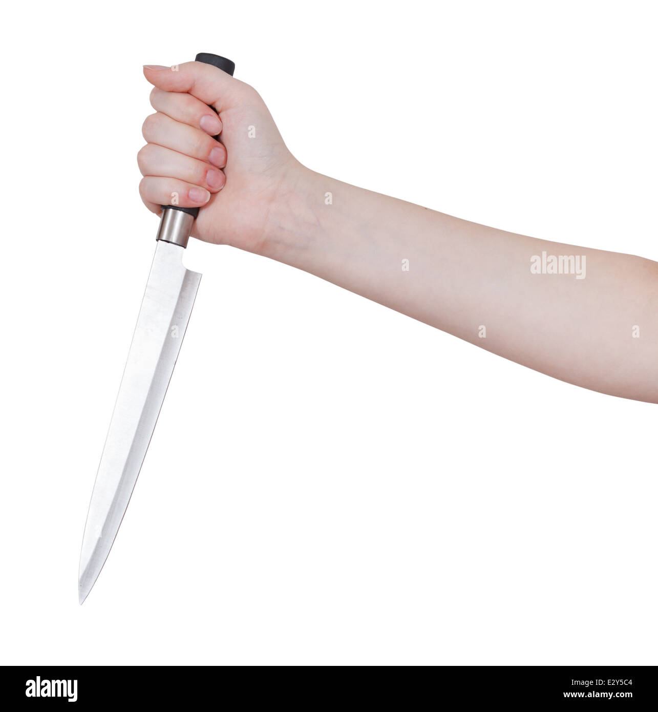 hand with large kitchen knife isolated on white background Stock Photo ...