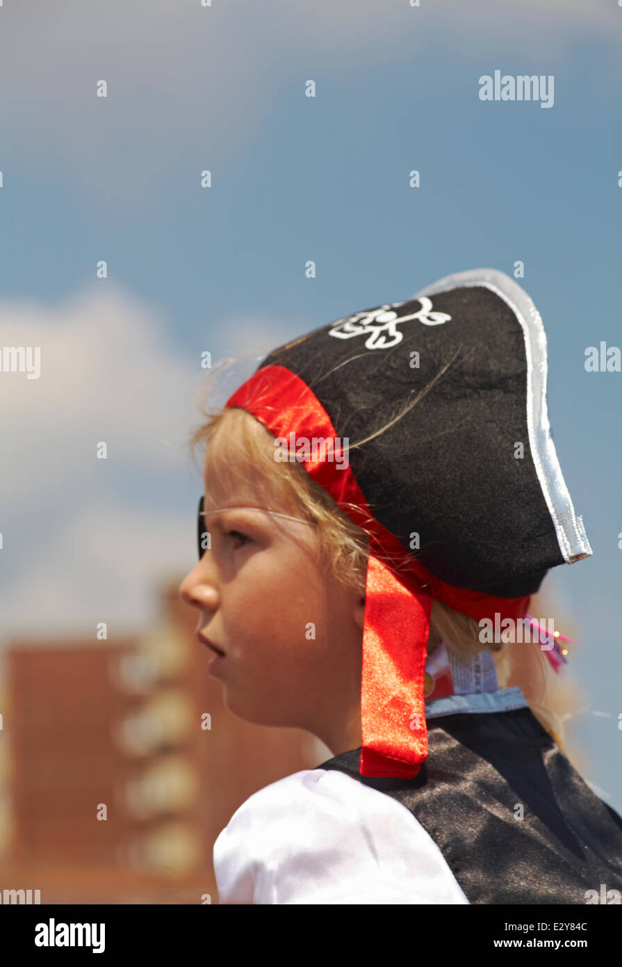 Young girl dressed as pirate at.Harry Paye Day, Poole in June Credit ...