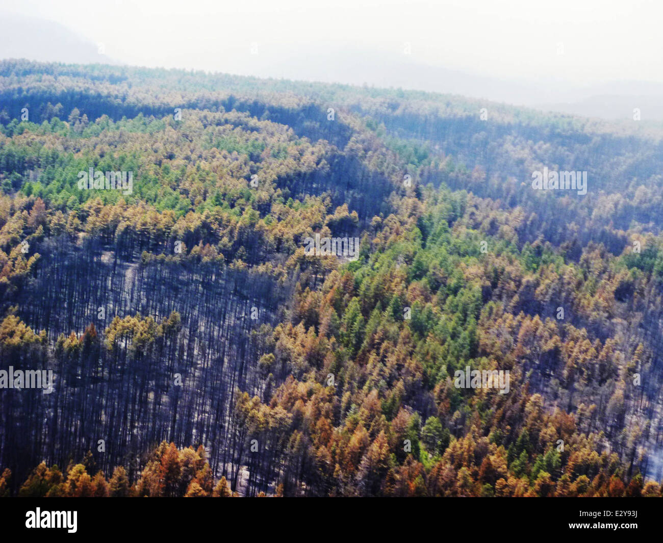 Aerial photos of the Slide Fire, taken on May 27, 2014, show the fire's ...
